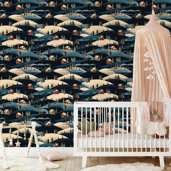 Tapeta zimowa wioska w górach | FAVI.pl