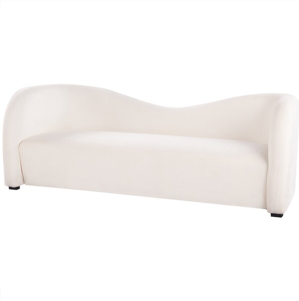 Nowoczesna sofa trzyosobowa zaokrąglone oparcie welurowa biała Veltada ...