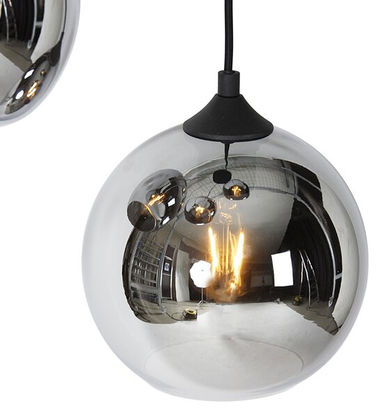 Czarna lampa wisząca art deco z przydymionym szkłem 4-light - Wallace ...