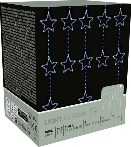 Kurtyna świetlna zewnętrzna Stars, 120 x 120 cm, LED, biały, timer, 8 funkcji, na baterie, 120 ...