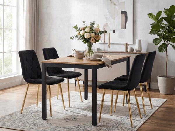 Czarne krzesło do kuchni LIBRA aksamitne ze złotymi nogami | FAVI.pl