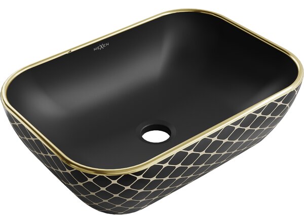Mexen Rita umywalka nablatowa 45 x 32 cm, czarna mat/złota wzór kratka ...