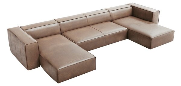 Jasnobrązowy skórzany narożnik (w kształcie litery "U") Madame ...