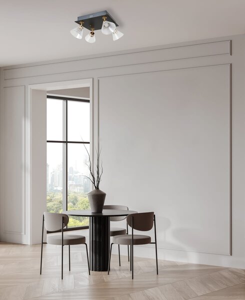 ORELLA plafon kwadratowy czarno-złoty klosz stożek LED 4x4W 3000K WL ...