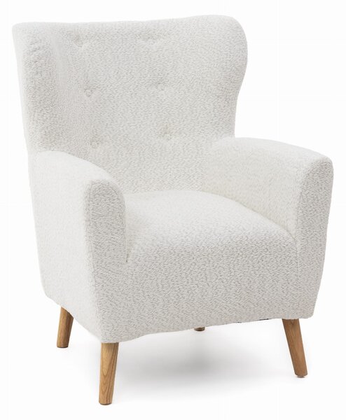 Fotel wypoczynkowy TRAVIS biały boucle nowoczesny skandynawski | FAVI.pl